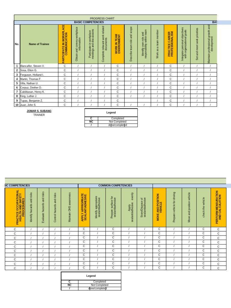 JSS - SWBL 2 - Progress Chart (Version 1) | PDF