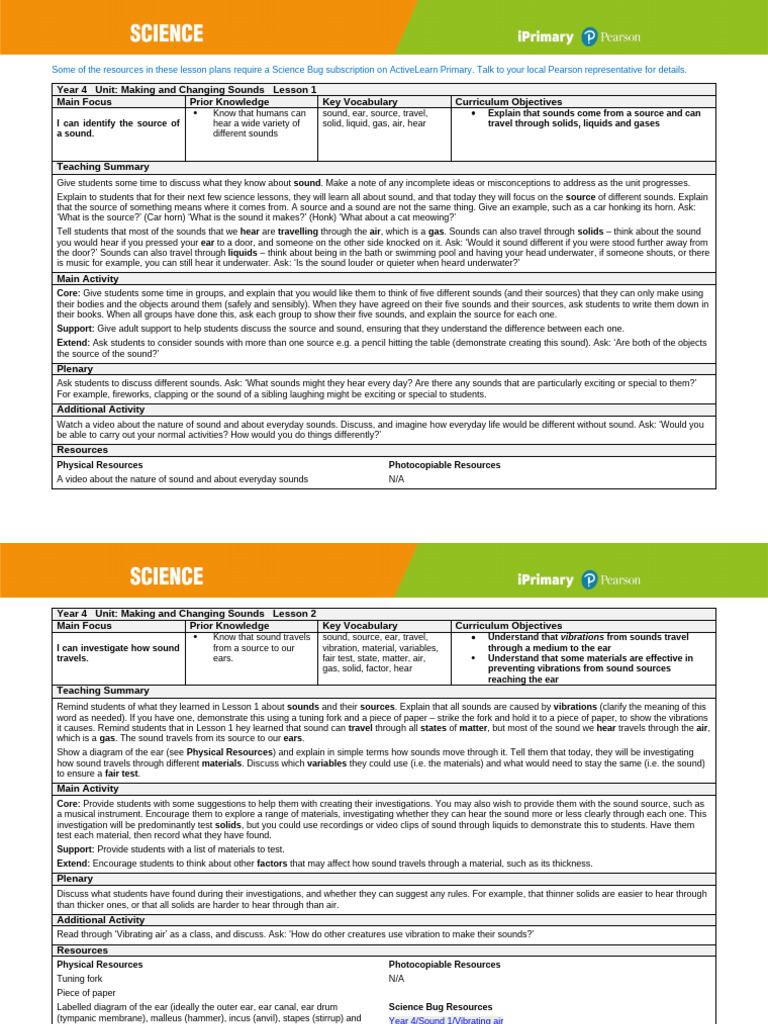 Ip - LP - Ip - Science - Y4 - Making and Changing Sounds | PDF