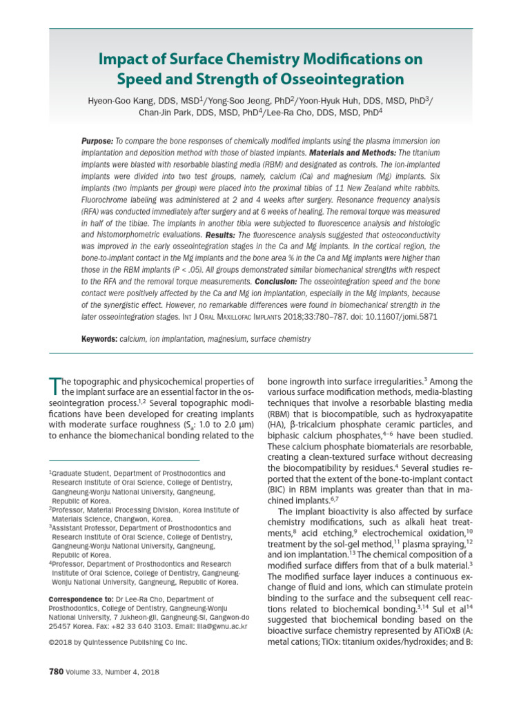 Impact of Surface Chemistry Modifications On Speed and Strength of ...