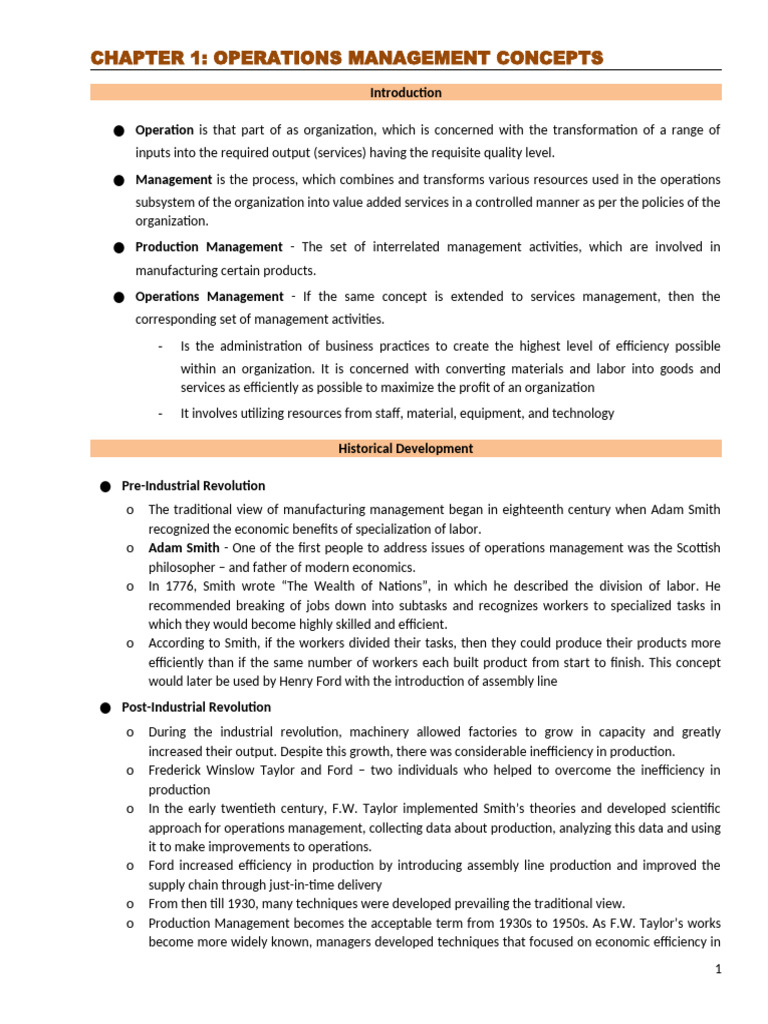 Chapter 1: Operations Management Concepts | PDF