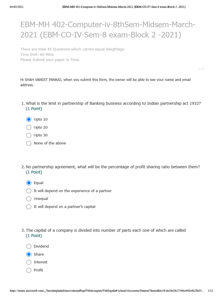 General (EBM-CO-IV-Sem-8 Exam-Block 2 - 2021) - Microsoft Teams | PDF