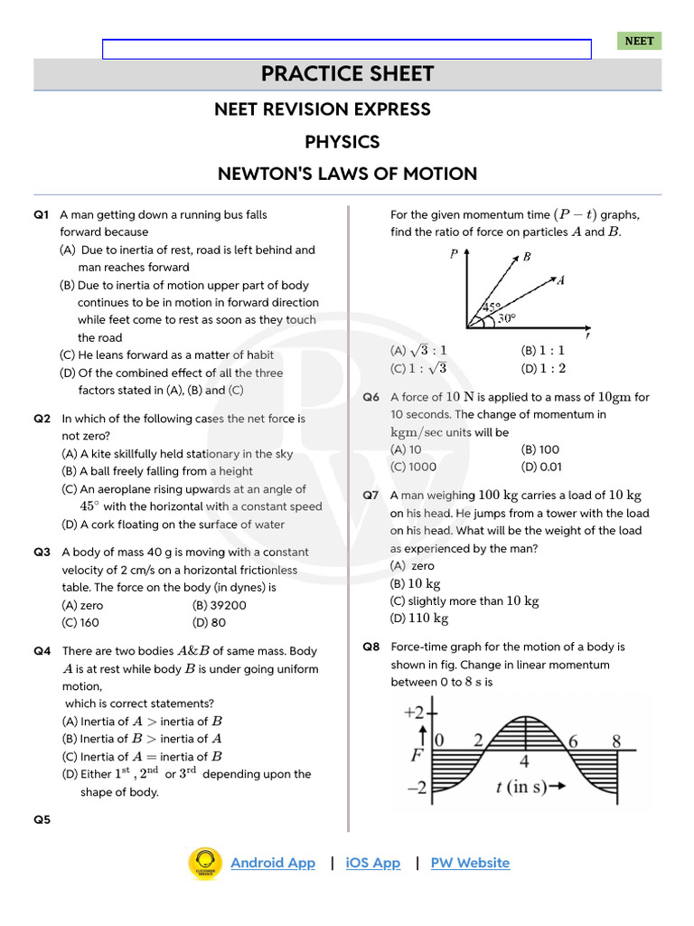 NEWTON'S LAWS OF MOTION Practice Sheet NEET REVISION EXPRESS1 | PDF