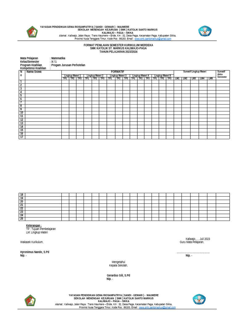 Format Nilai Kurmer | PDF
