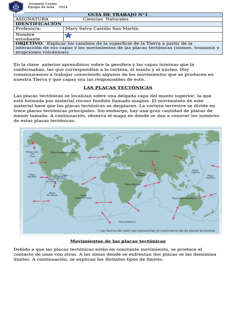 Guia 1 Placas Tectónicas Unidad N°1 | PDF