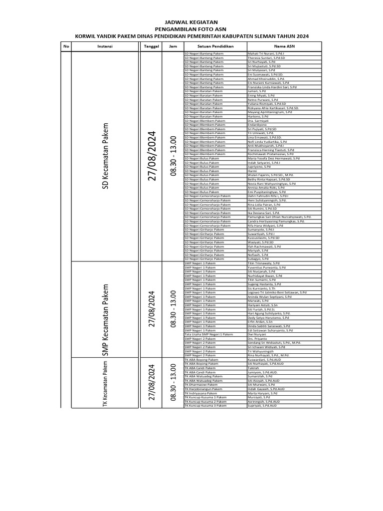 Jadwal Foto ASN Pakem 2024 | PDF