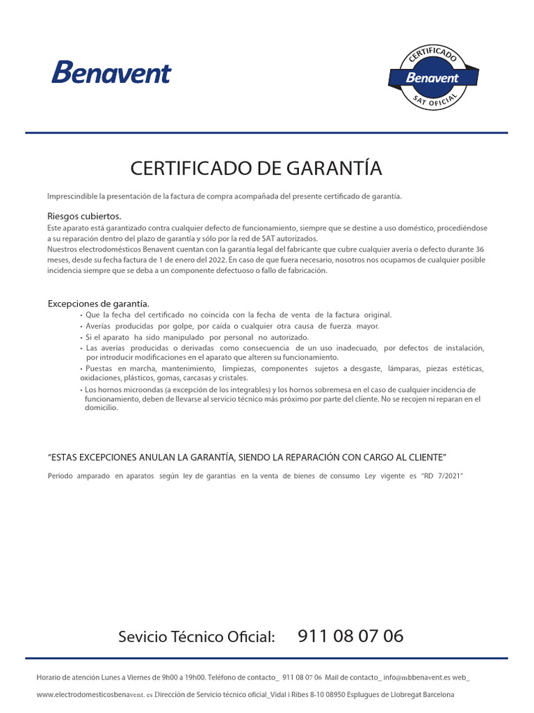 Garantia Benavent 2027 | PDF