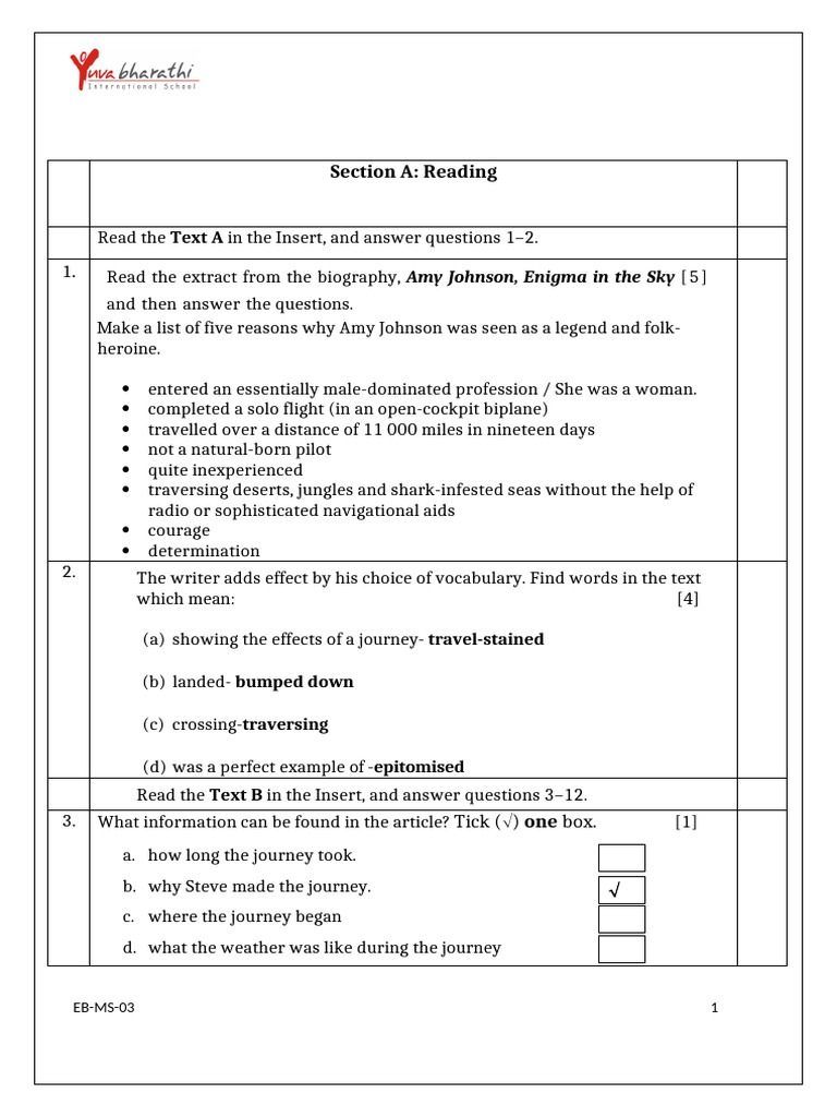 GIDB6853651-CLS2 English Marking Scheme Revision Test | PDF