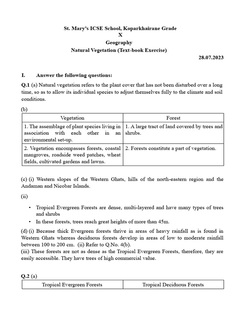 GRADE X - GEO - NATURAL VEGETATION Textbook QA | PDF
