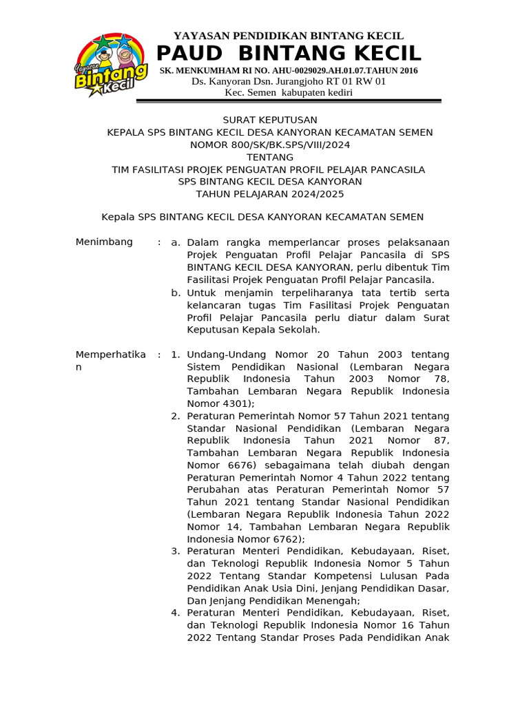 SK P5 PAUD Jateng 2025 | PDF