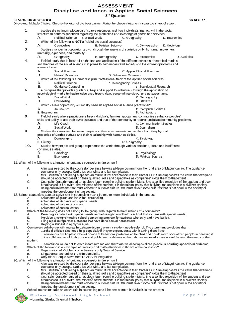 Assessment Diass 3rd Quarter | PDF