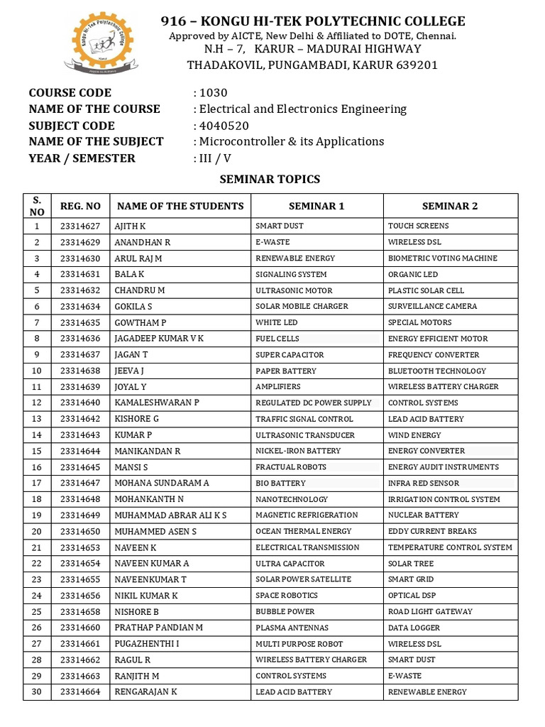 Eee MC Seminar Topics 2024-25 Odd | PDF