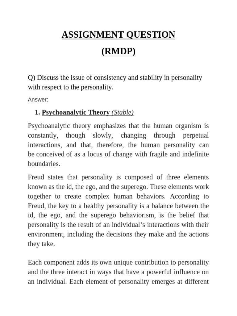 Personality Stability Theories | PDF | Id | Personality Psychology
