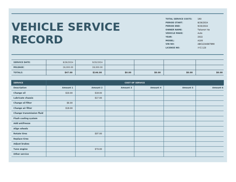 Blank Vehicle Service Record | PDF