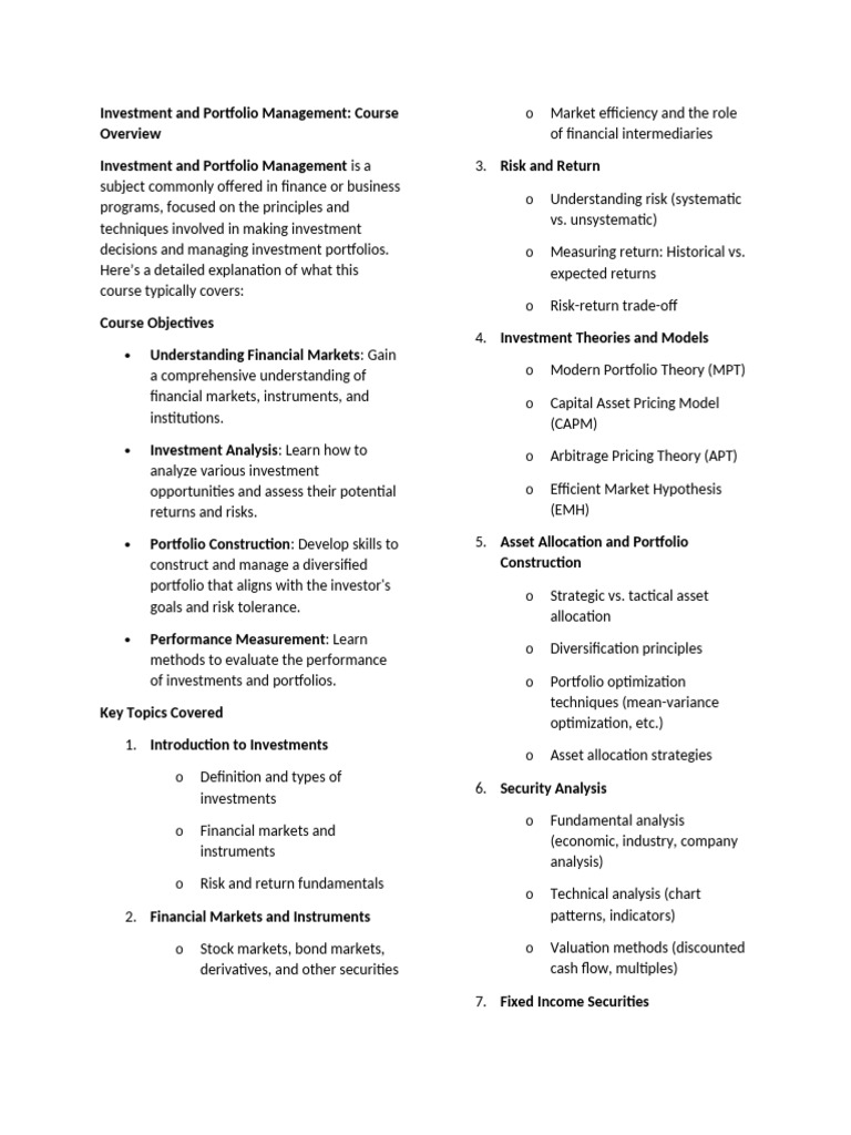 Investment and Portfolio Management | PDF | Investing | Financial Risk
