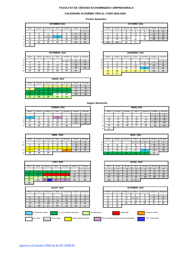 Calendari CIF 2024-2025 Udg PDF | PDF