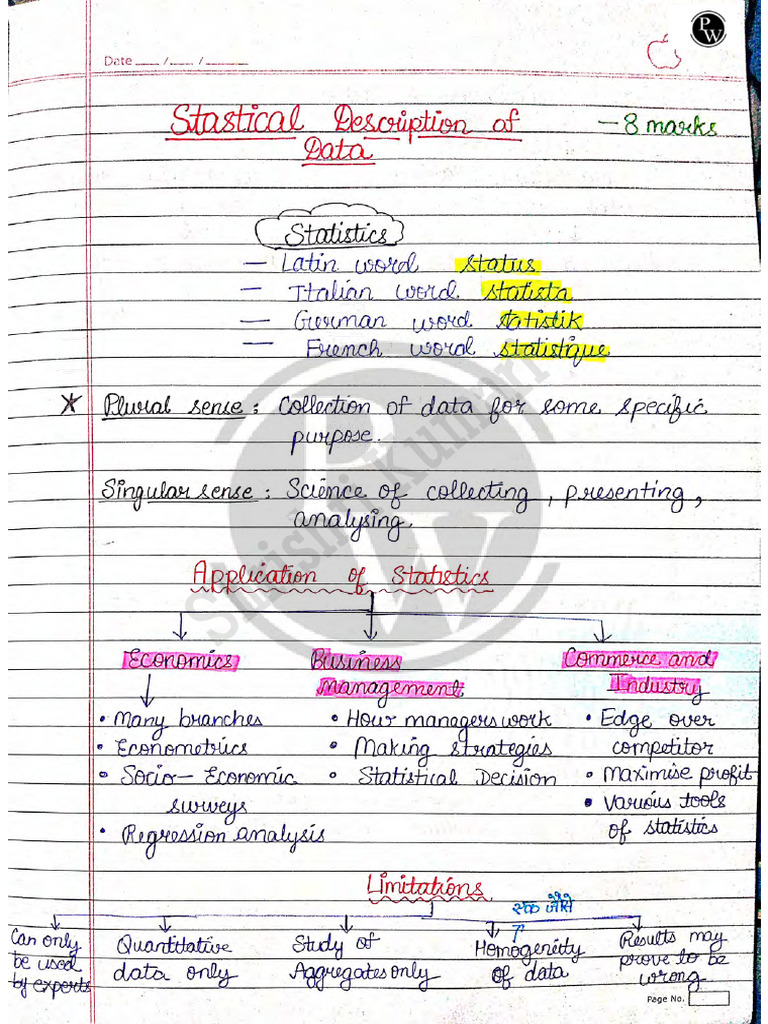 Statistics - Handwritten Notes | PDF Statistics - Handwritten Notes | PDF
