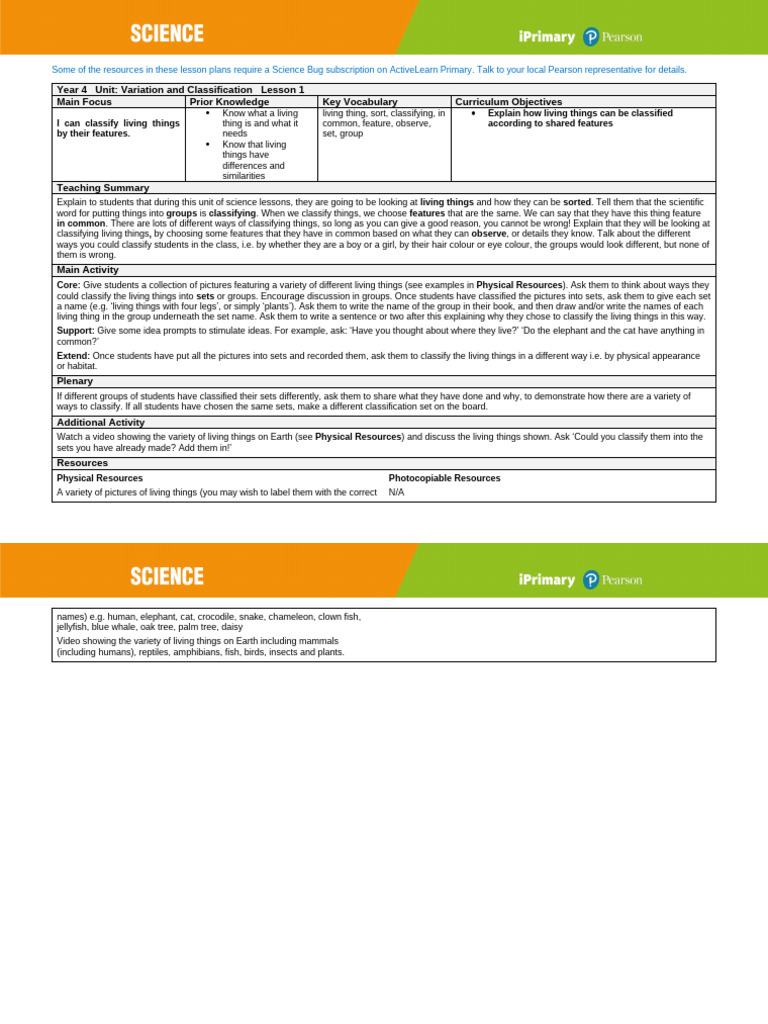 Ip - LP - Ip - Science - Y4 - Variation and Classification | PDF