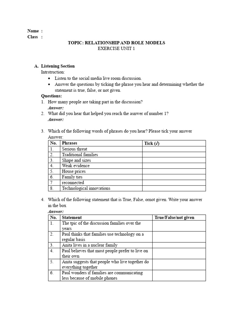 Exercise Unit 1 - Relationship and Role Models | PDF