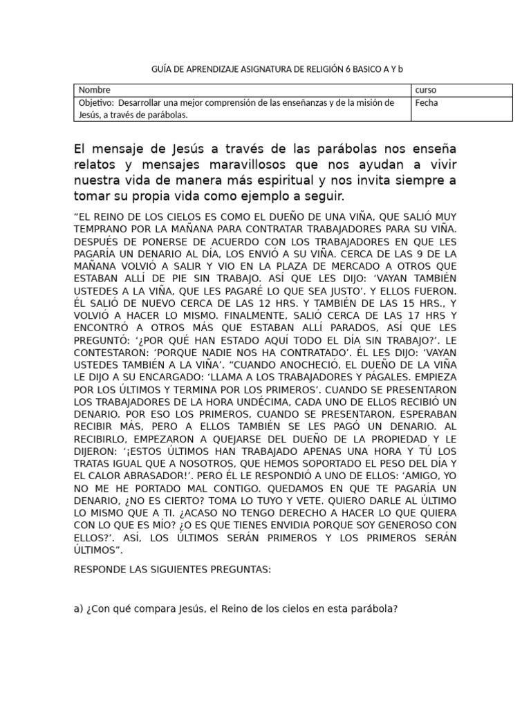 GUÍA DE APRENDIZAJE 6 basico | PDF