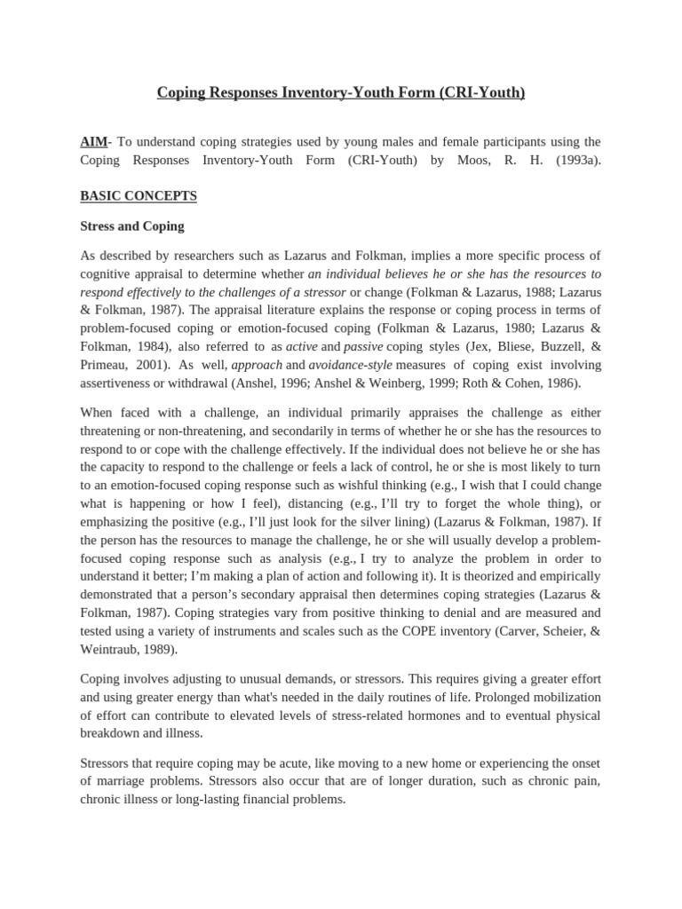 Coping Response Inventory | PDF | Stress (Biology) | Stress Management