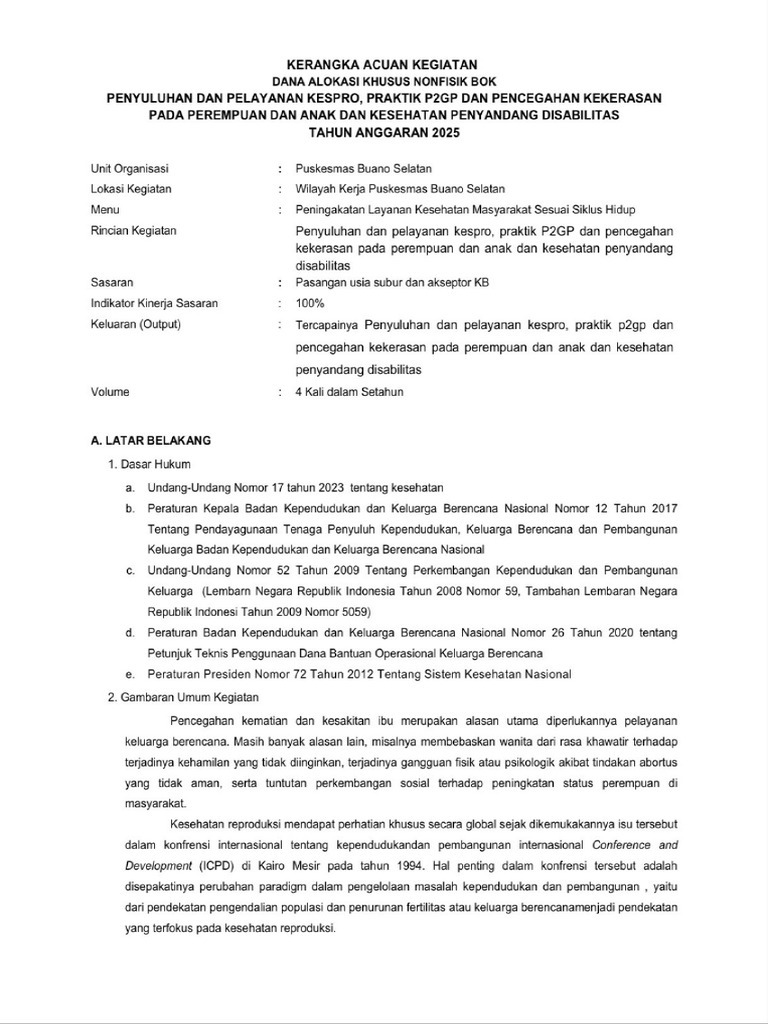 Tor Pelayanan Dan Penyuluhan Kespro Dan KB, Praktik GP2P Dan Pencegahan ...