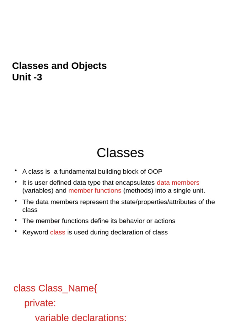 Unit - 3 Classes and Objects | PDF