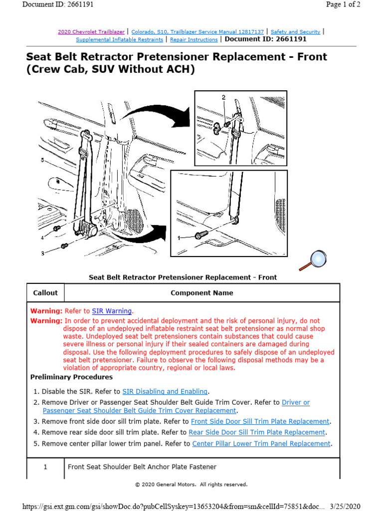 Trail - SEAT BELT RETRACTOR Pretensioner Replacement - Front | PDF ...