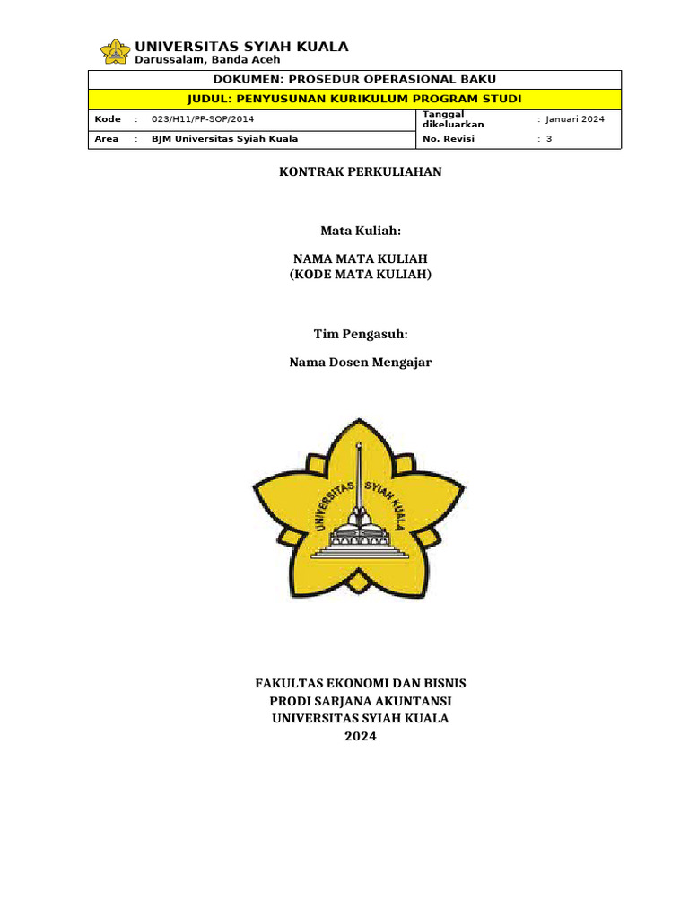 Template Kontrak Perkuliahan - Kurikulum OBE 2024 | PDF