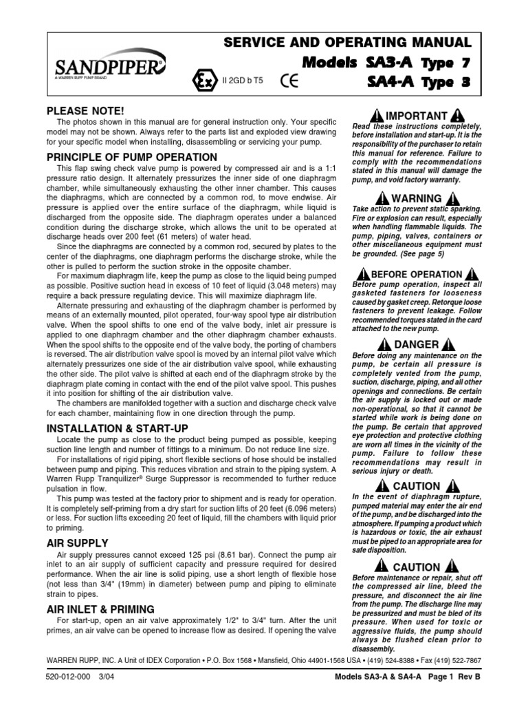 Idex - Sandpiper SA3A SA4A Manual | PDF