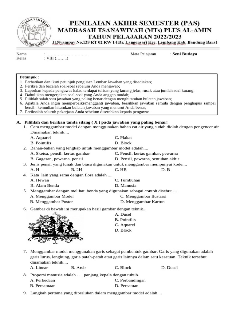 Bagi Soal PAS Seni Budaya Kelas 8 | PDF