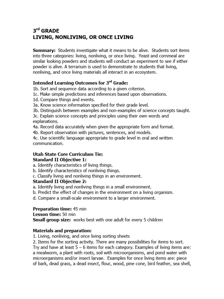 3 Grade Living, Nonliving, or Once Living | PDF