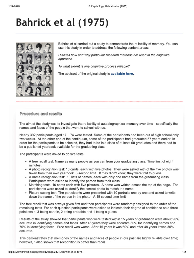 Bahrick - Rel of Mem | PDF