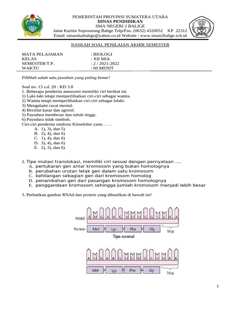 Soal Pas Bio Xii 2022 Genap | PDF