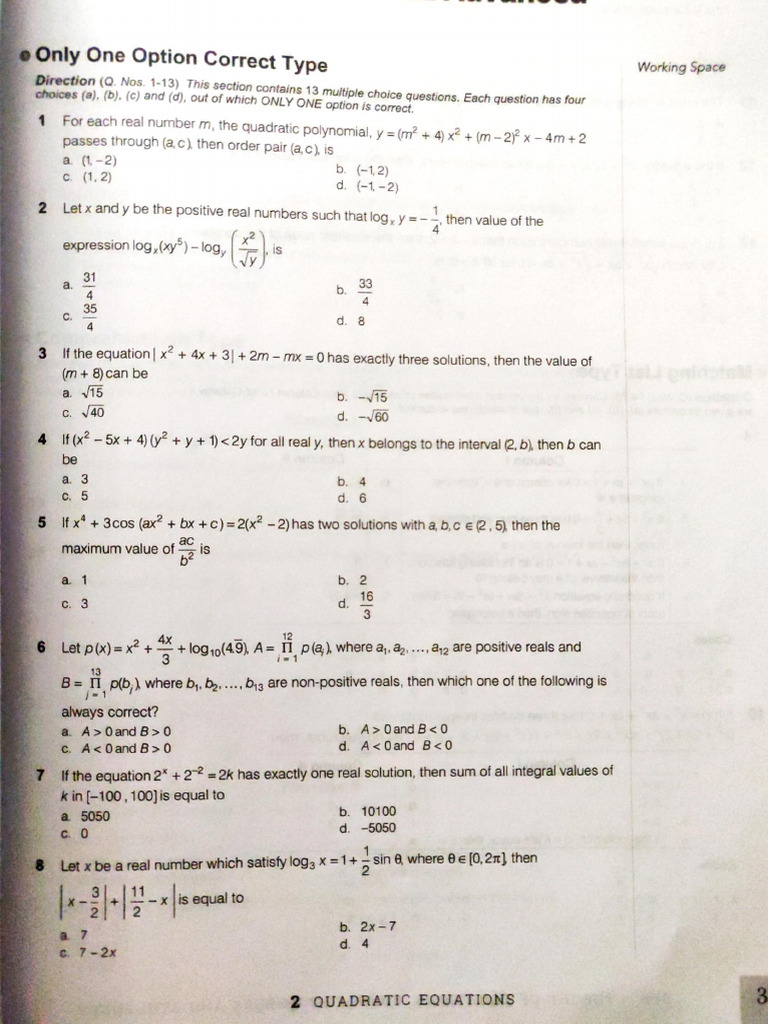 Quadratic Equations Advanced Revisal Pdf