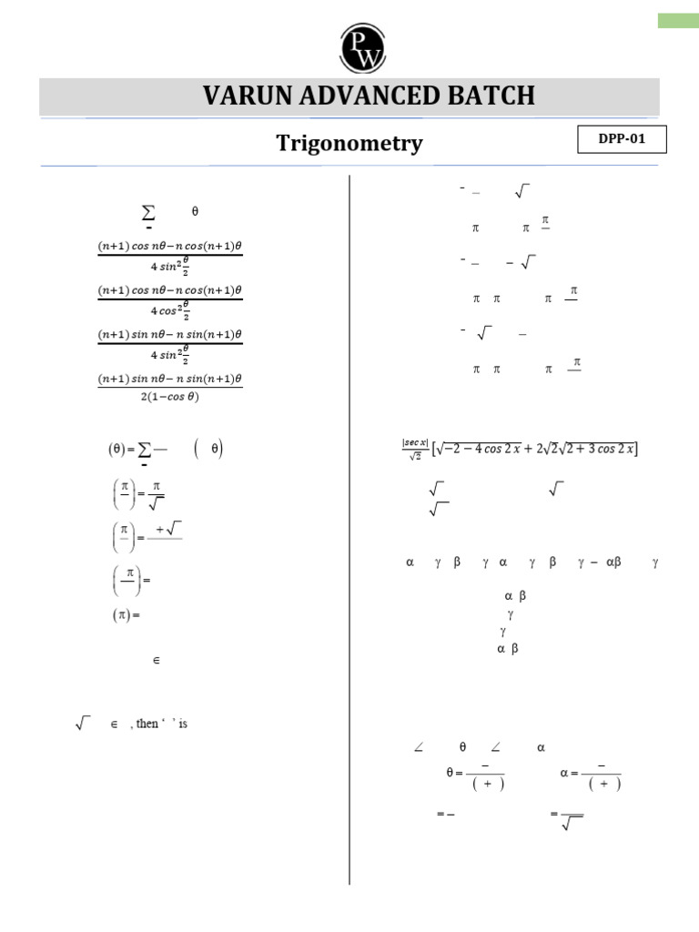 Trigonometry DPP 01 | PDF