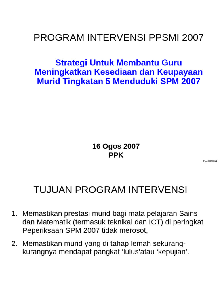 PROGRAM INTERVENSI PPSMI 2007 Bersama JPN Edisi Cetak | PDF