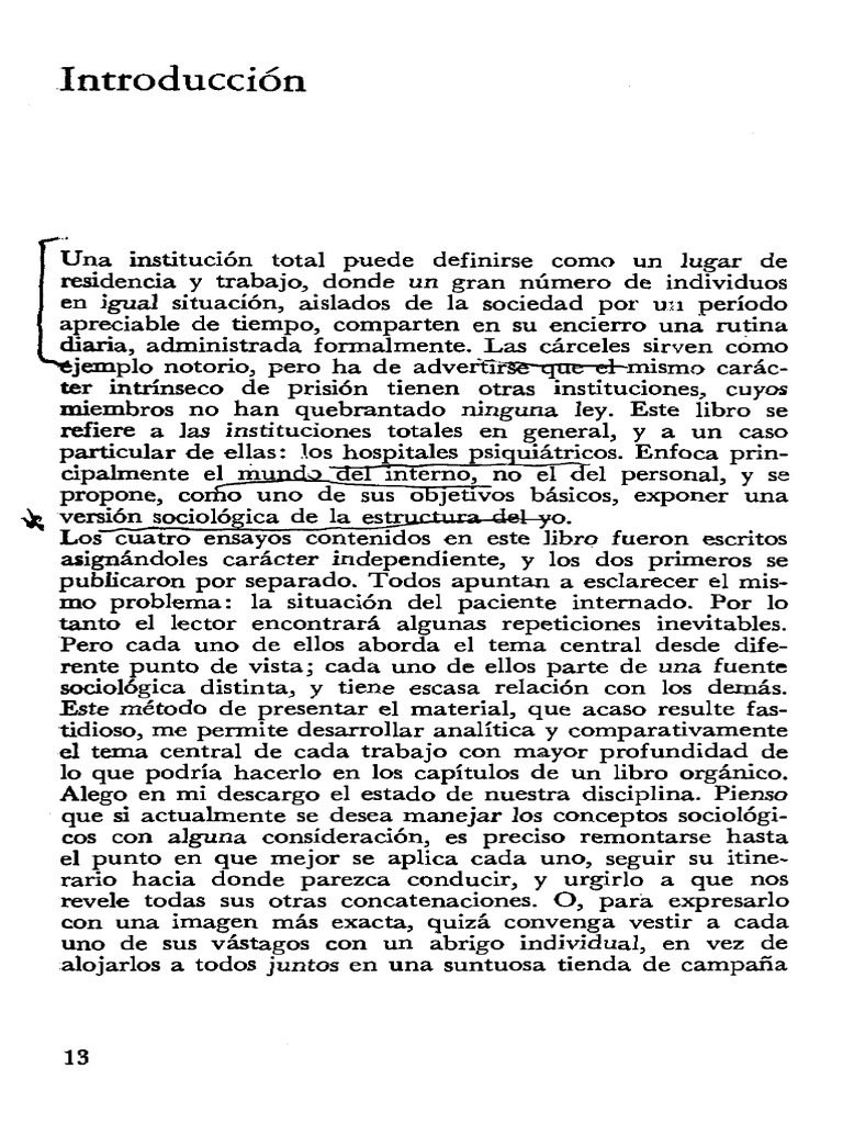 GOFFMAN - Internados Intro 1 y 2 | PDF