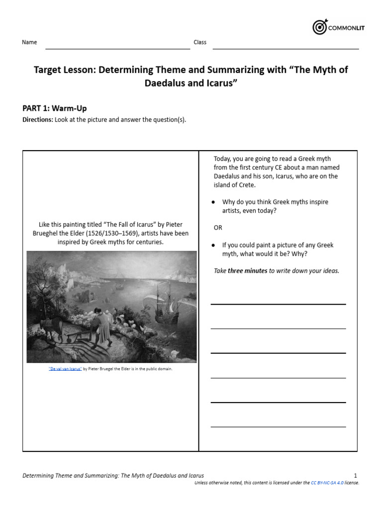 The Myth of Daedalus and Icarus Target Lesson STUDENT COPY 1.5v | PDF