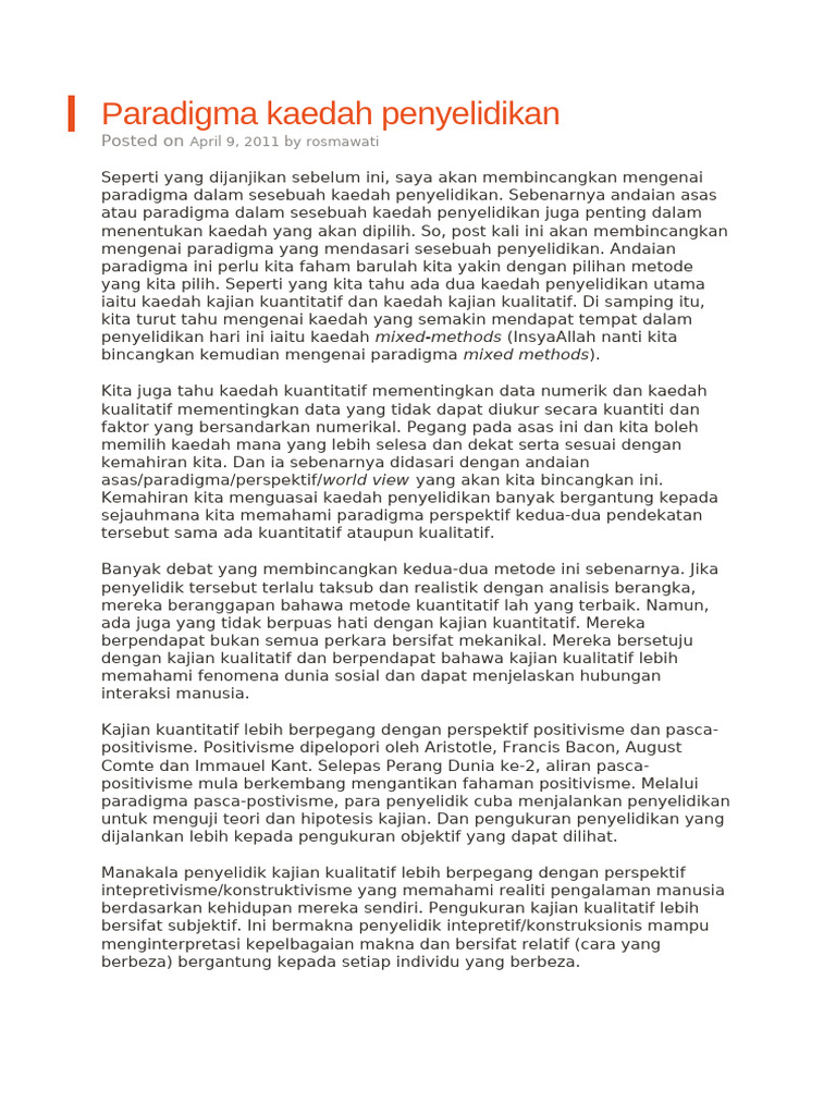 Paradigma Kaedah Penyelidikan | PDF