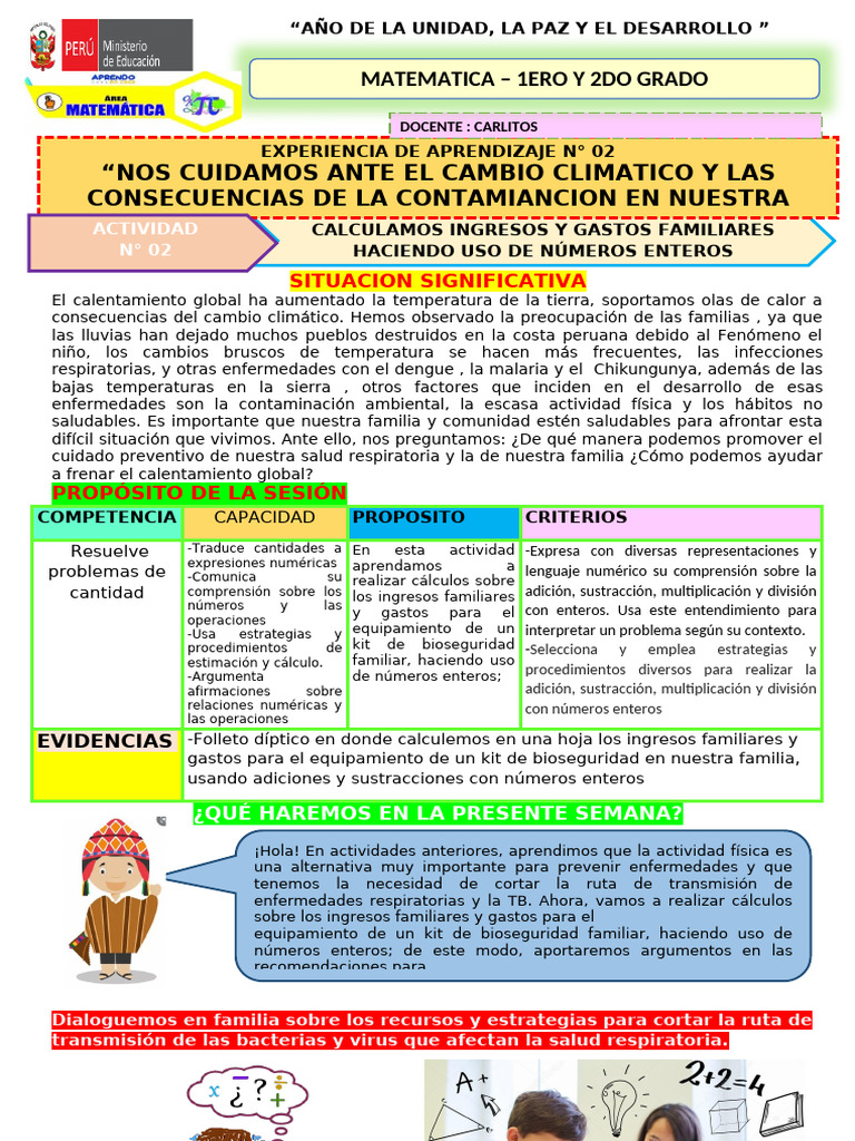 Experiencia de Aprendizaje 02 Matematica Actividad 02 1er y 2do Grado | PDF