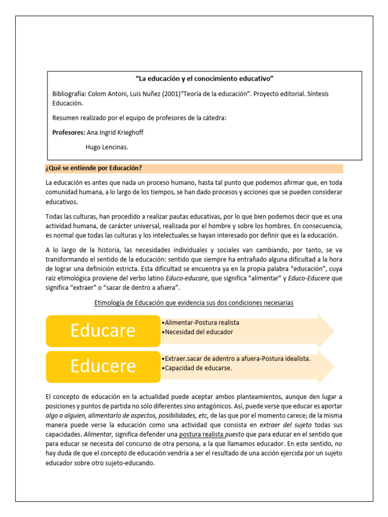 La Educacion y El Conocimiento Educativo - Colom y Nun Ez. | PDF La Educacion y El Conocimiento Educativo - Colom y Nun Ez. | PDF