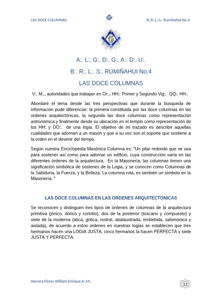 Trazado Las Doce Columnas GLEDE Rumiñahui No.4 | PDF | Zodíaco | Factores técnicos de la astrología