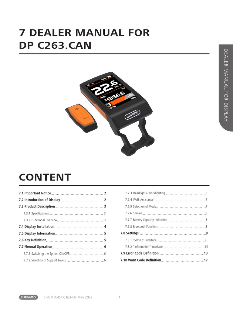 7 Dealer Manual For DP C263.CAN: 7.1 Important Notice 2 7.2 ...