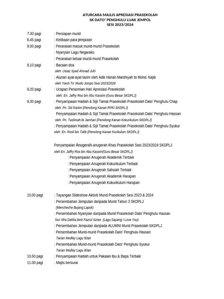 Aturcara Majlis Majlis Apresiasi | PDF