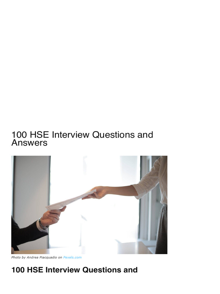100 HSE Interview Questions and Answers - HSE STU | PDF