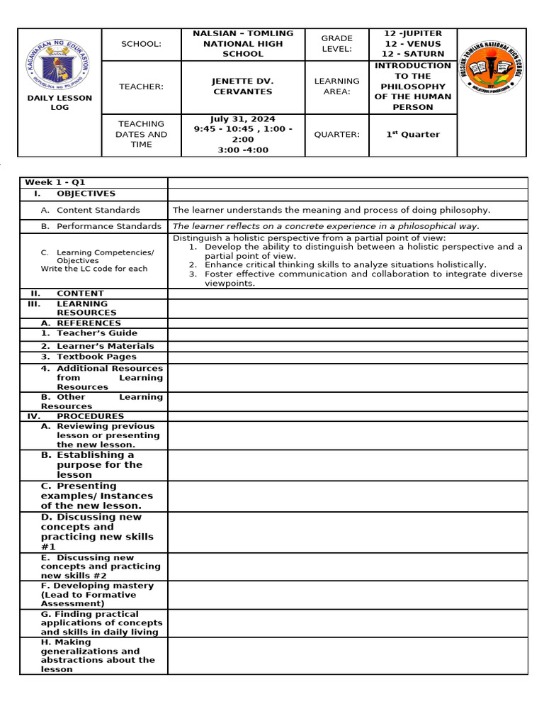 DLL Philo 2024 2025 Day 4 W1 Q1 | PDF