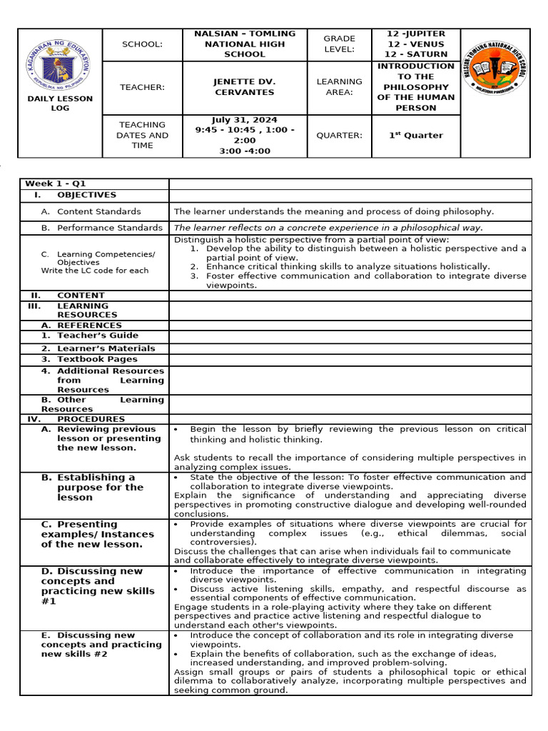 DLL Philo 2024 2025 Day 3 W1 Q1 | PDF