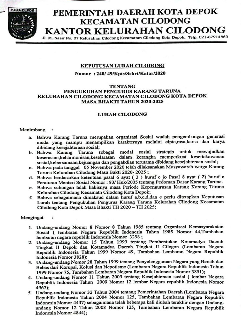SK KATAR Kelurahan Cilodong 2020 2025 Compressed | PDF