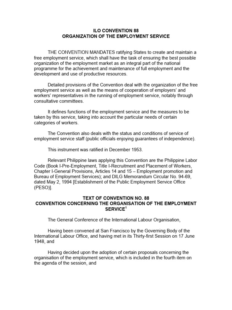 ILO 88 - Organization of Employment Service | PDF