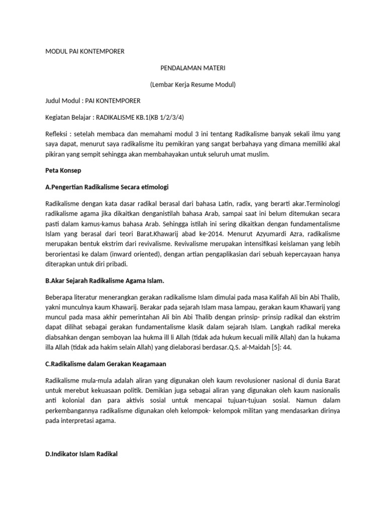 Tugas Resume MODUL PAI KONTEMPORER 1 | PDF